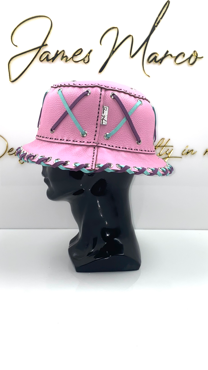 Light Pink Leather Bucket with Purple & Turquoise Lace – James Marco